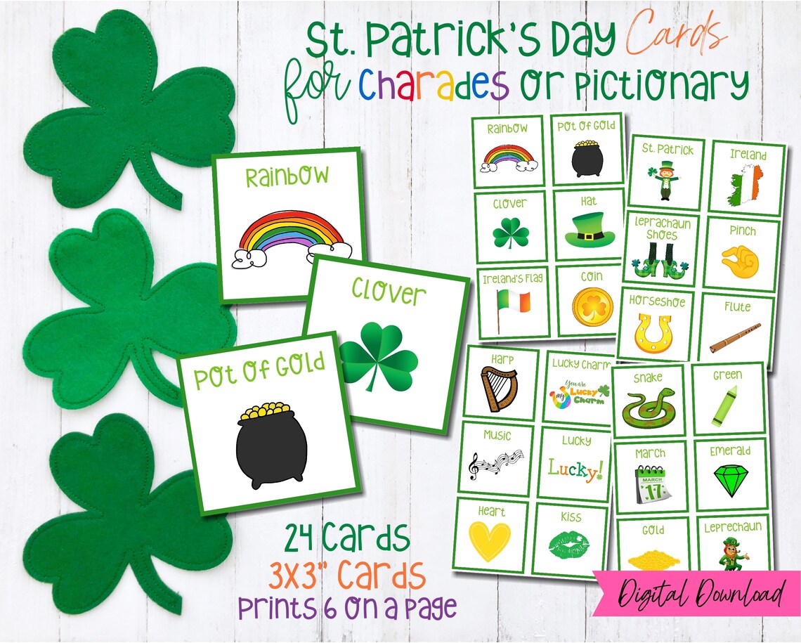 St. Patrick's Day Cards for Charades Pictionary or Memory | Etsy