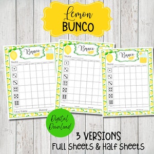 Lemon Bunco Score Sheets, Lemon Themed Bunco Night, Bunco Printables ...