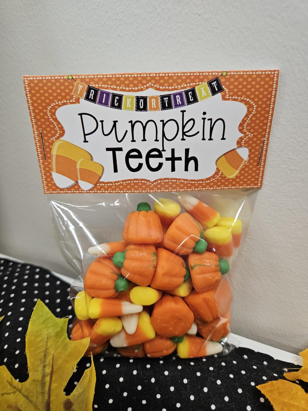 Pumpkin Teeth, Halloween Treat Bag Topper, Party Favors, Candy Corn Bag ...