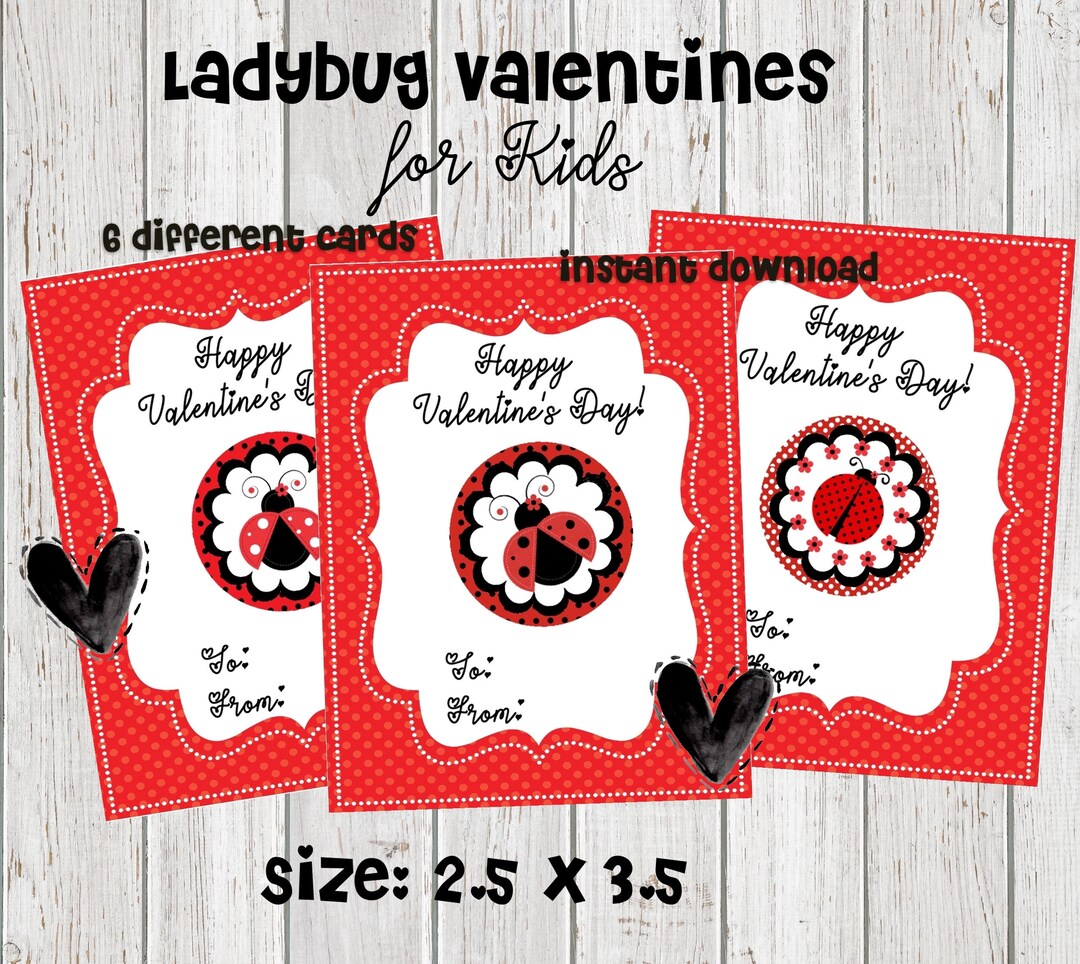 Printable Ladybug Valentines for Kids, Kids Valentine's Day Cards, Girl ...