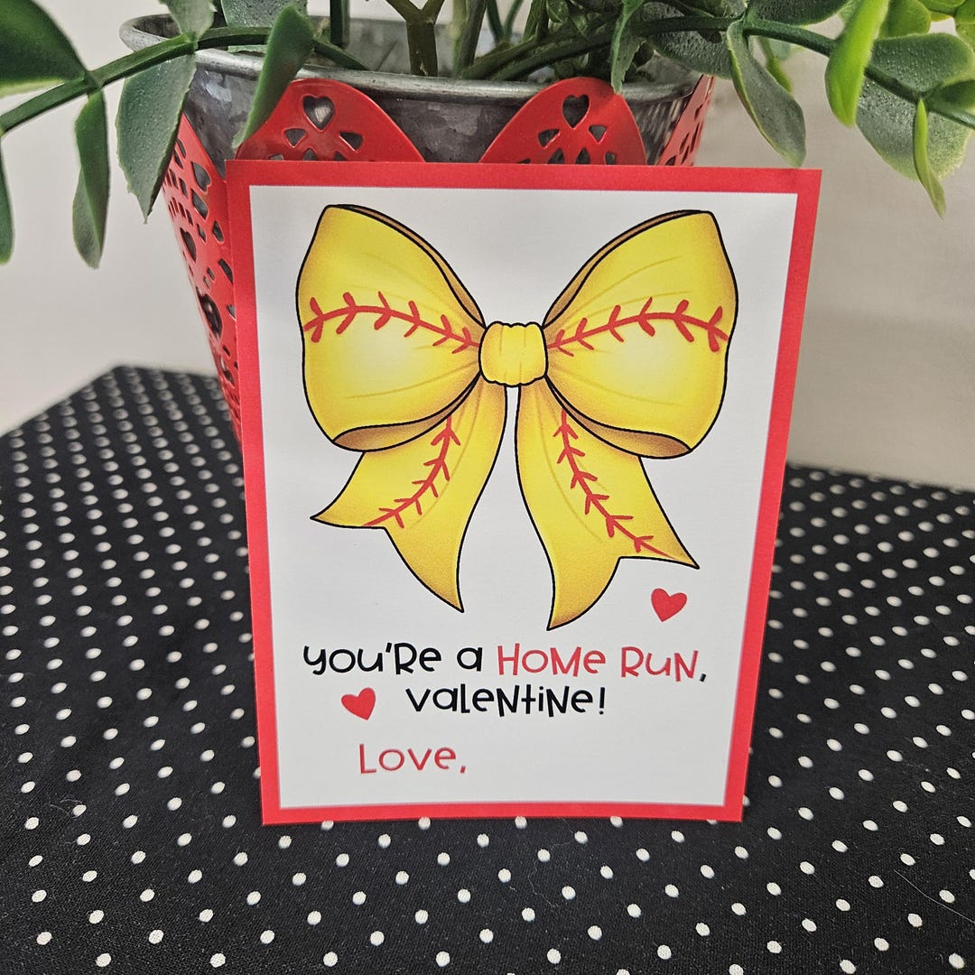 Printable Softball Kids Valentines Day Cards, Sports Valentine Cards ...