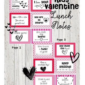 Kids Valentine's Day Lunch Notes, Lunch Box Notes, Printable Valentine ...