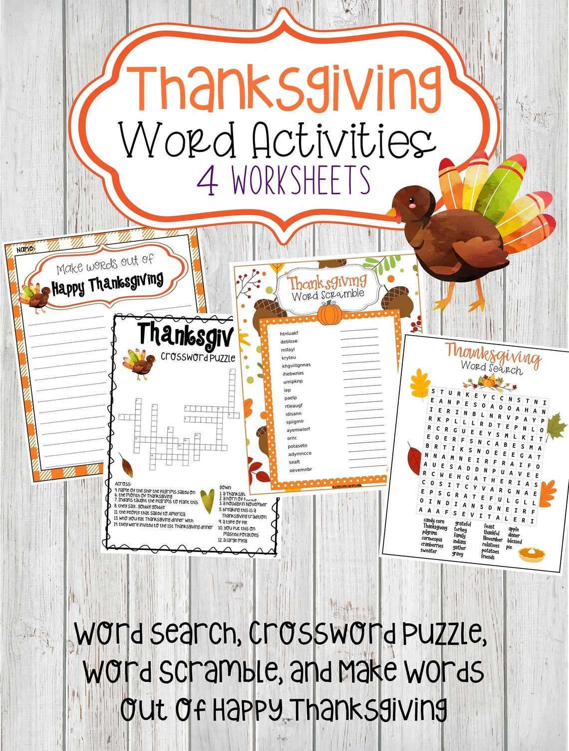 Printable Thanksgiving Word Activities Thanksgiving Word | Etsy
