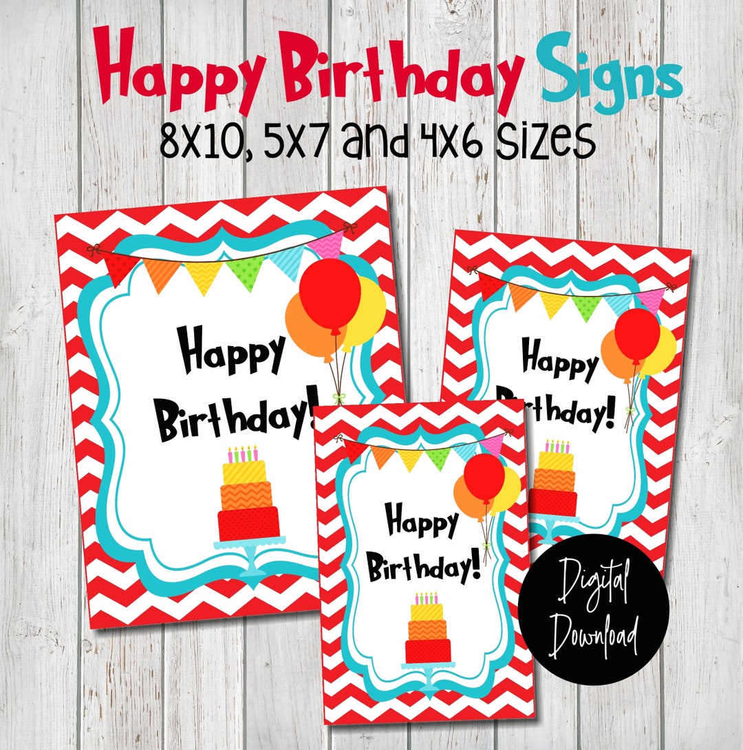 Happy Birthday Signs, Red & Blue Birthday Signs, 8x10, 5x7, 4x6 ...