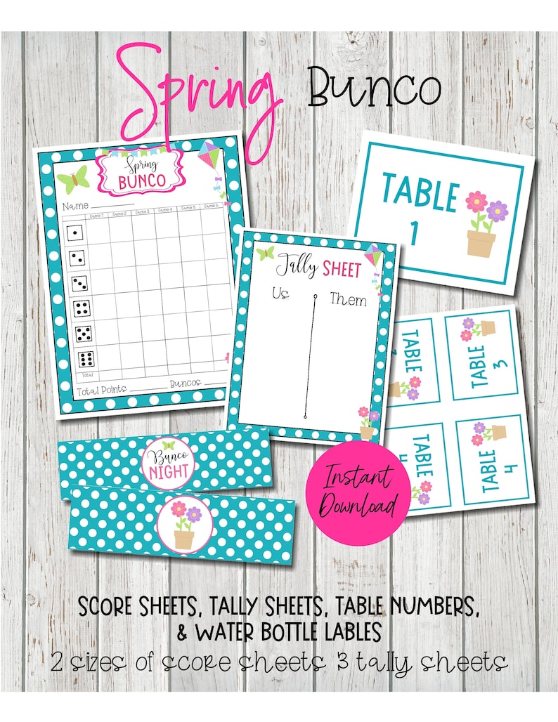 Spring Bunco Score Sheets, Bunco Score Cards for Spring, May Bunco ...