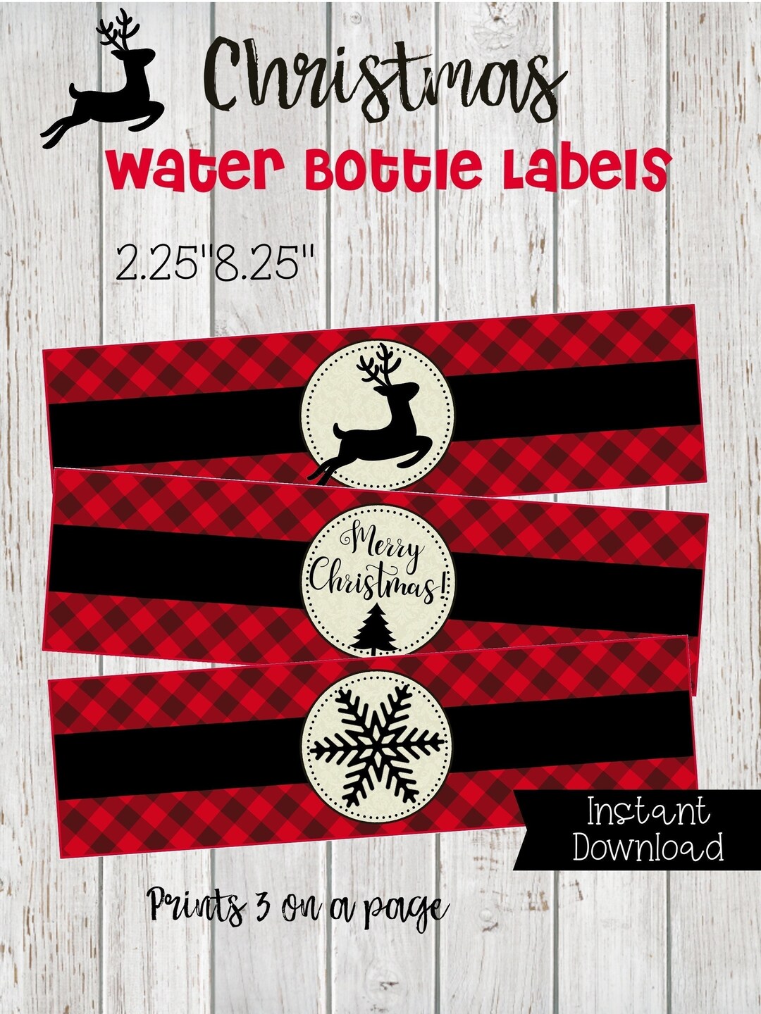 Drink Labels for Christmas, Water Bottle Labels, Red & Black Party ...