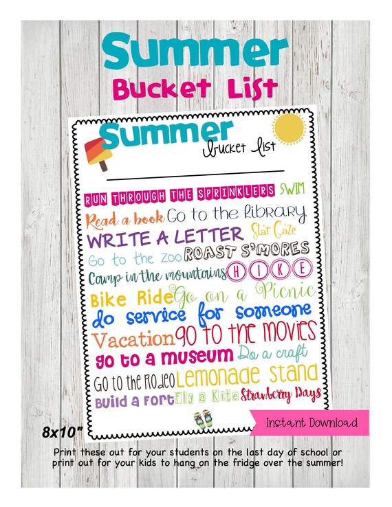 Summer Bucket List-printable Summer Bucket List-student Bucket | Etsy