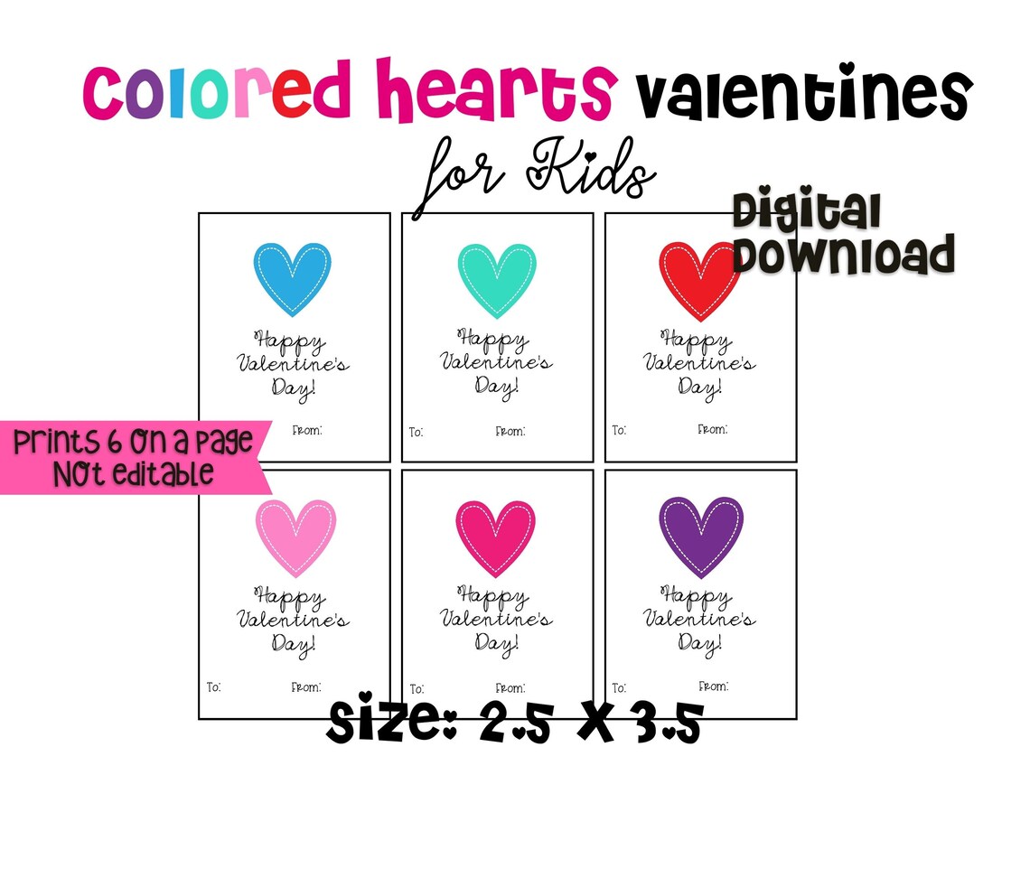Kids Valentine's Day Cards Digital Download Heart | Etsy
