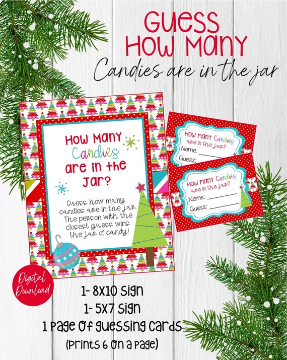 Christmas Candies Guessing Game How Many Candies Are in the | Etsy