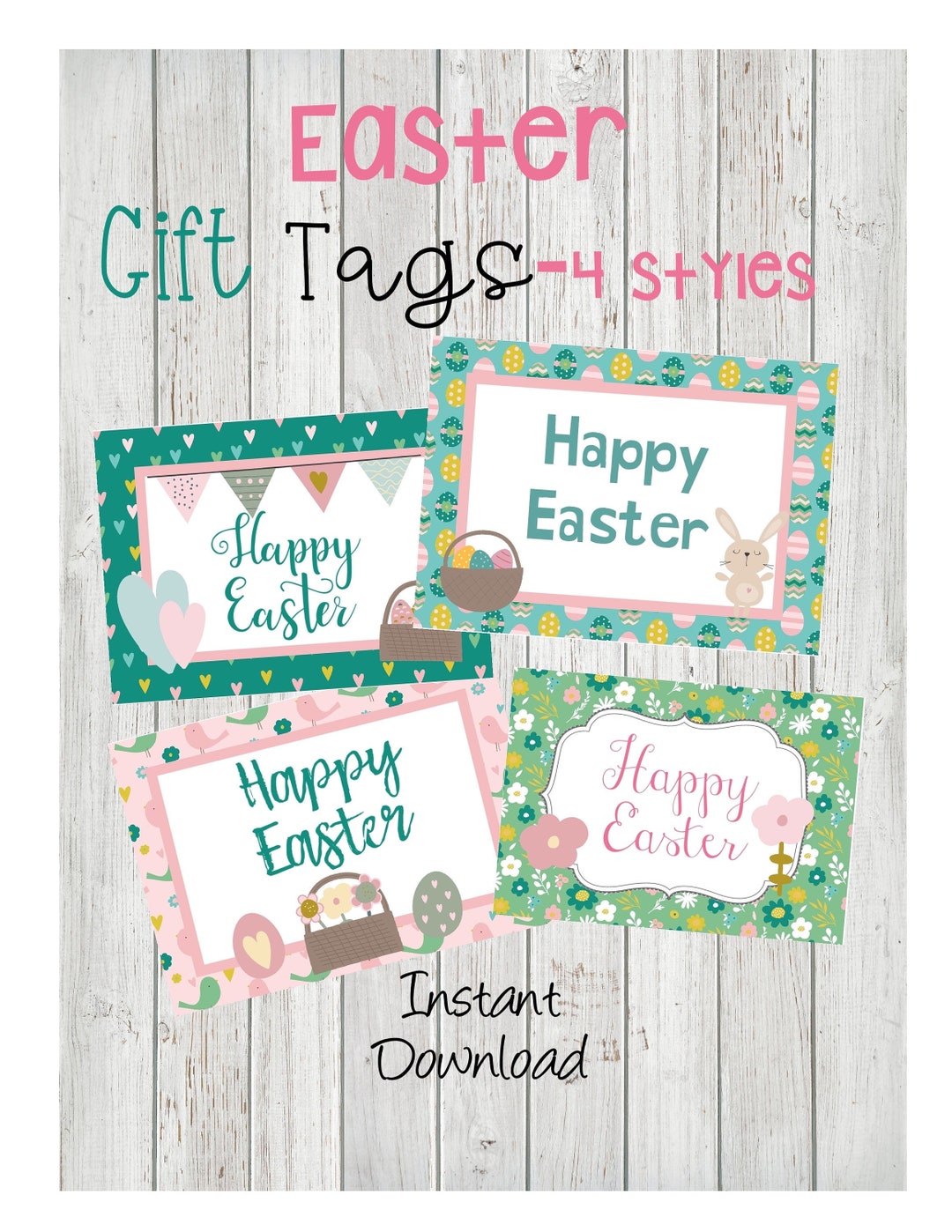 4 Printable Easter Tags, Happy Easter Gift Tags, Happy Easter, Digital ...