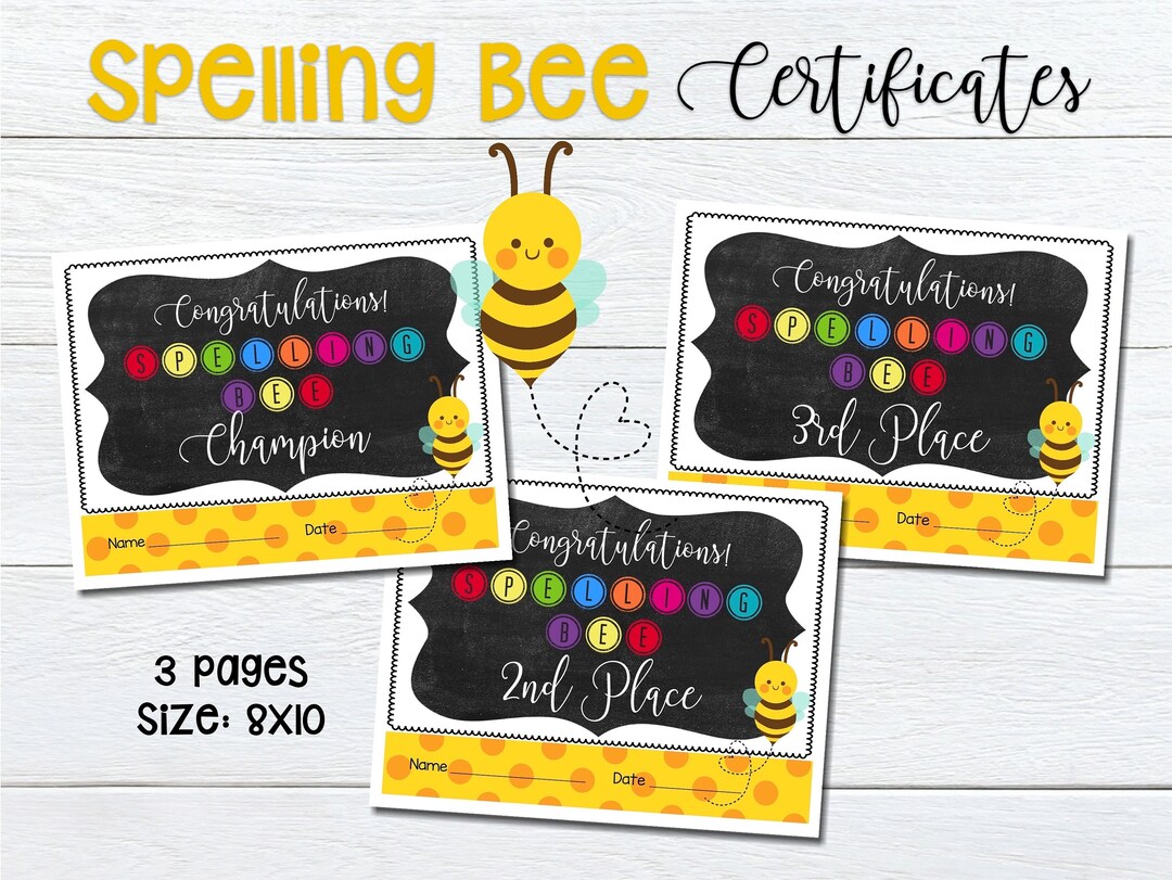 Spelling Bee Certificates, Printable Certificates for a Spelling Bee ...