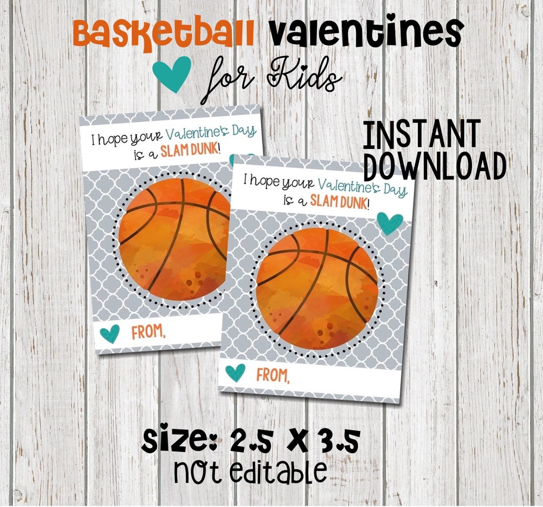 Printable Basketball Valentines With Turquoise Hearts, Basketball ...