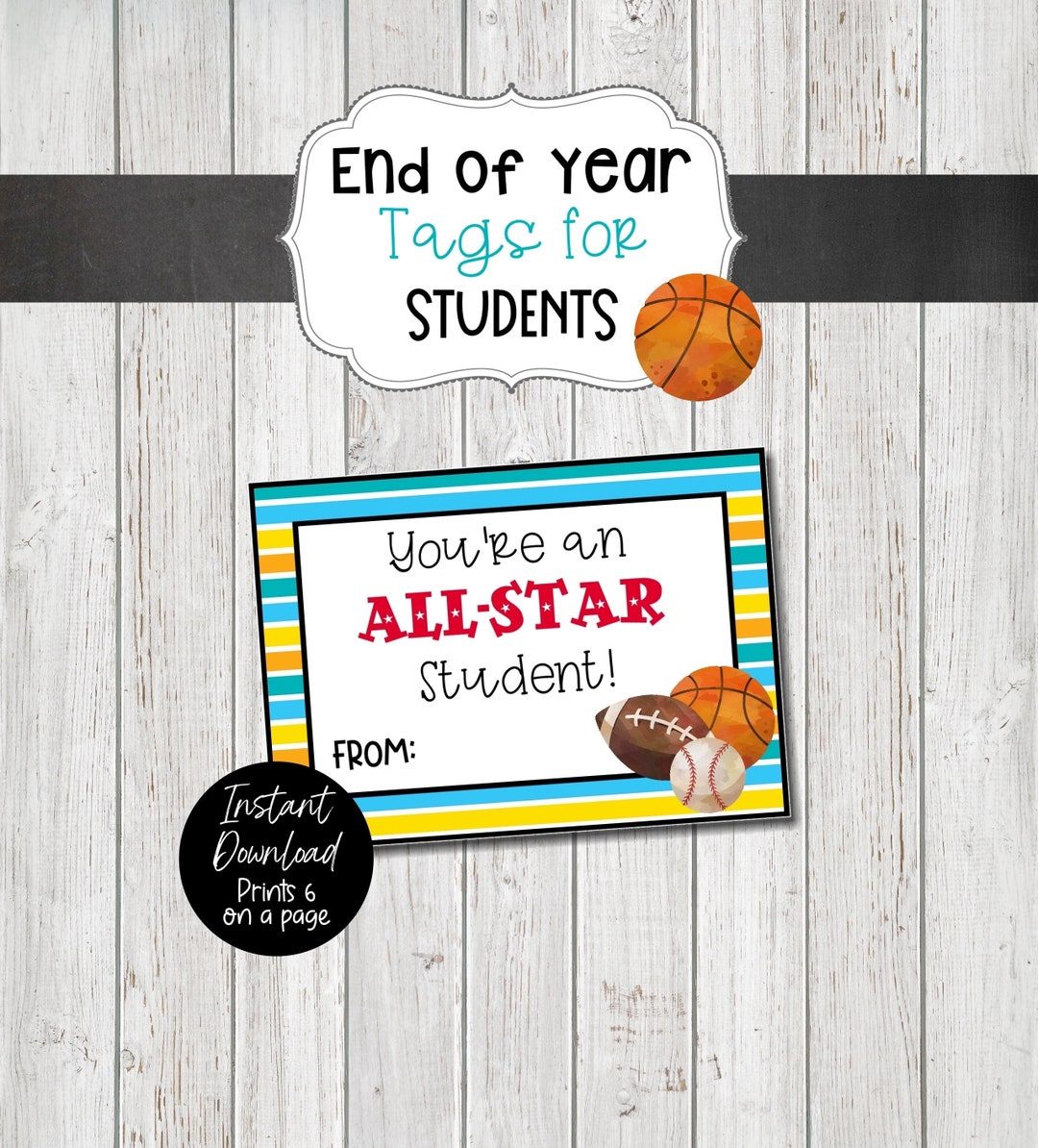 You're an All-star Student End of School Year Gift Tags, Last Day of ...