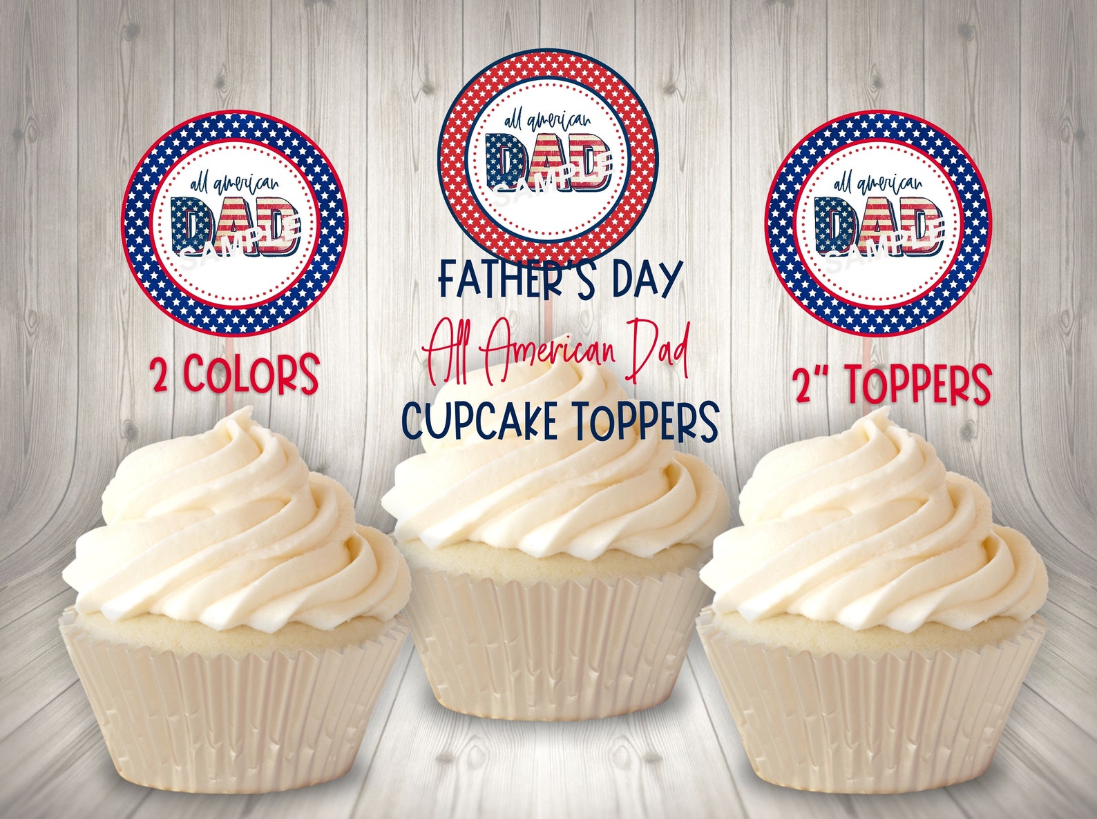 Father's Day Cupcake Toppers All American Dad Cupcake | Etsy