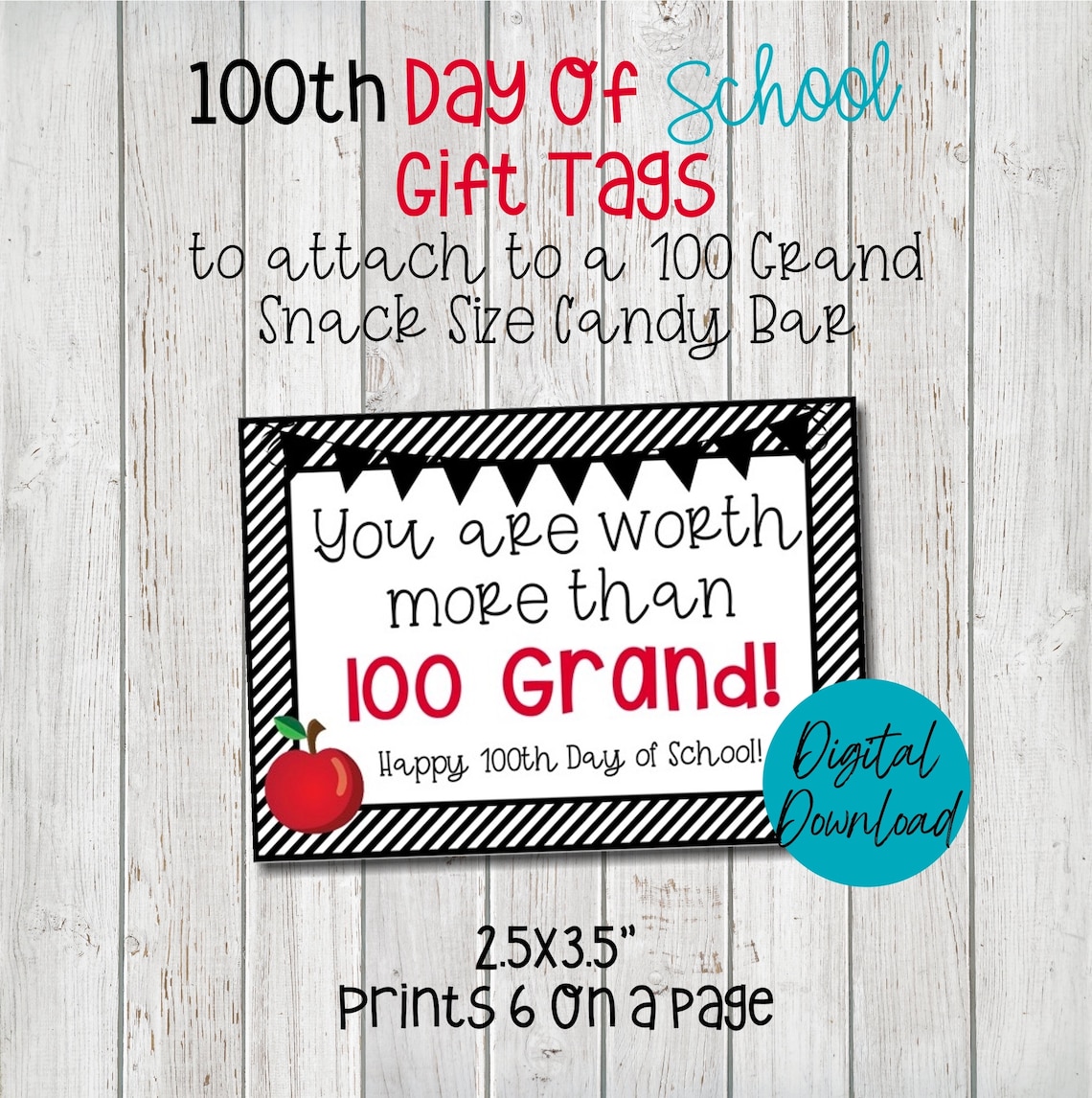 You Are Worth More Than 100 Grand Gift Tags for the 100th Day | Etsy
