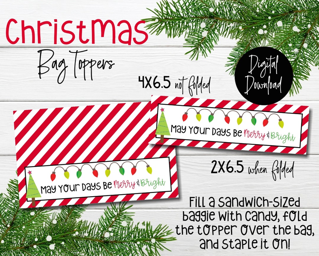 Christmas Bag Topper, Christmas Party Favor Bags, Merry & Bright ...