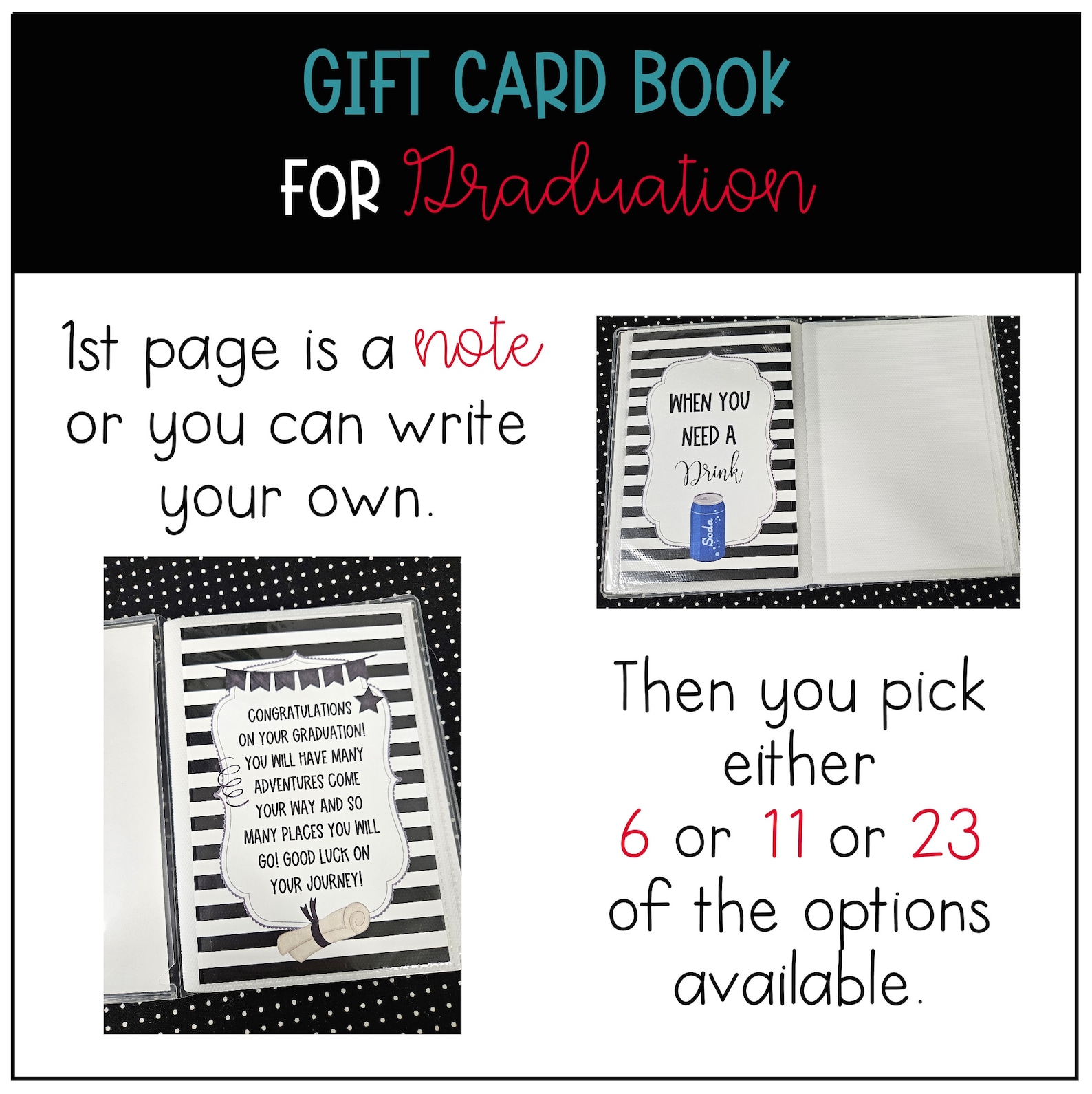 Graduation Gift Card Book, 4x6 Graduation Gift Card Holder, Birthday ...