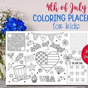 4th of July Printable Activity Placemat for Kids, 11x17" Coloring ...