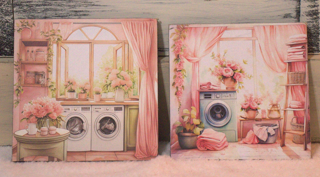 Farmhouse, Shabby Chic, Decor, Cottage, Laundry, Tiered Trays, Pink ...