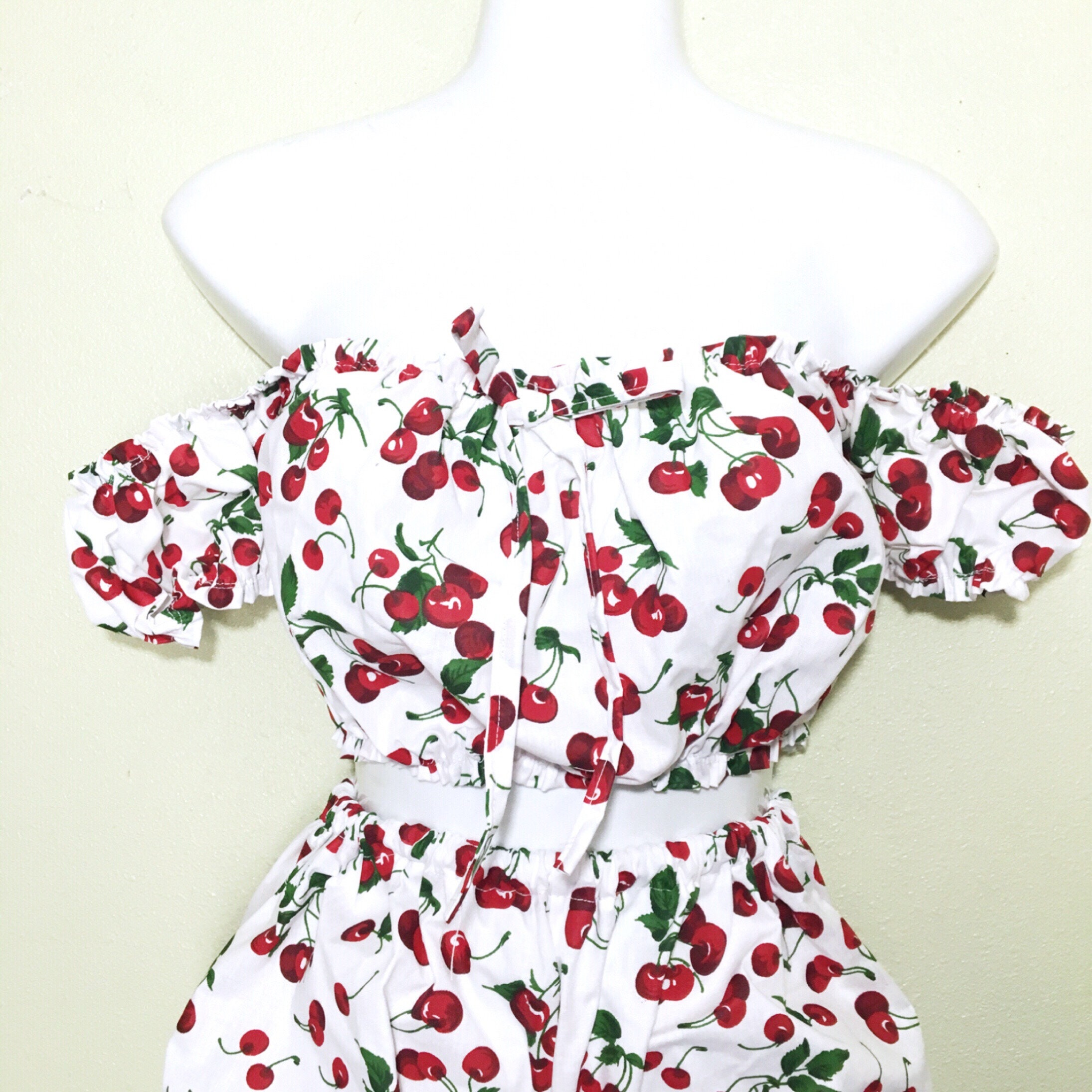 Handmade White Cherry off the Shoulder Peasant Top - Etsy