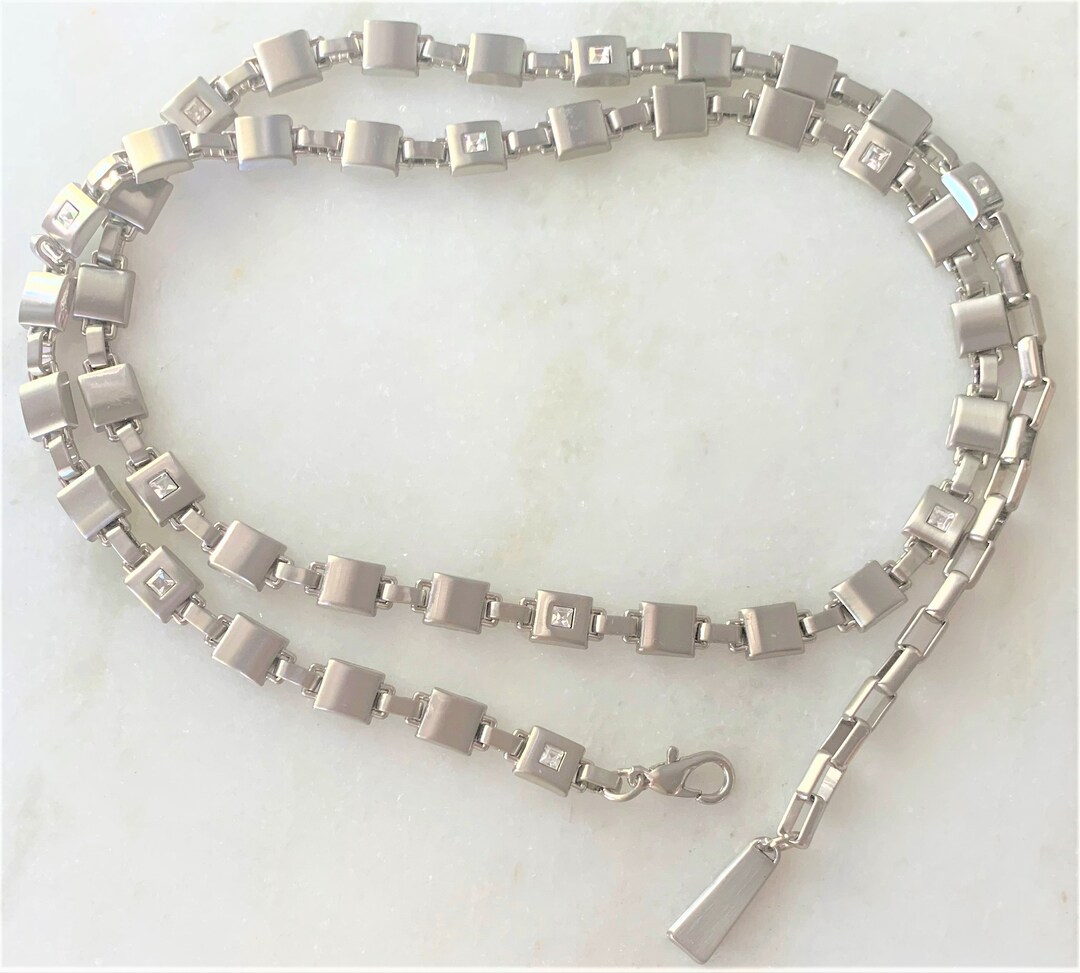 Square Link Chain Belt Hand Set With Faceted Square Crystal Stones in ...