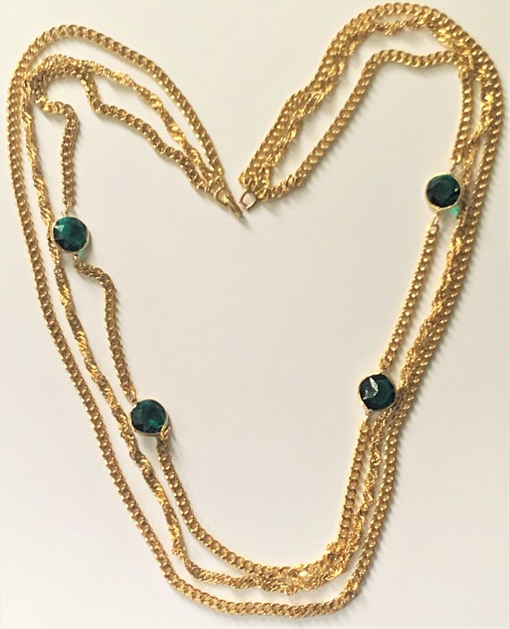 Faceted Emerald Open Back Bezels on Gold Tone 3 Row L… - Gem