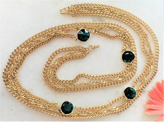 Faceted Emerald Open Back Bezels on Gold Tone 3 Row L… - Gem