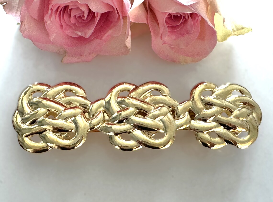 Knotted Rope Interlock Gold Tone Metal Automatic Barrette - Made in USA ...