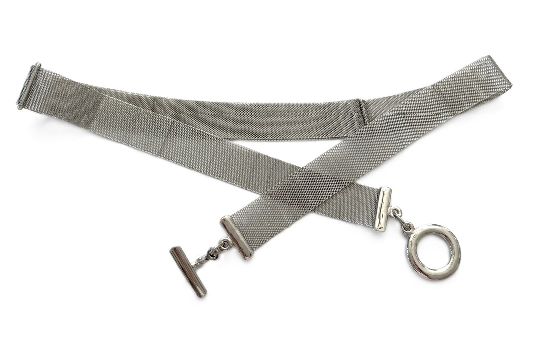 Silver Mesh Metal Toggle Buckle Belt With Adjustable Slider Back - Fits ...