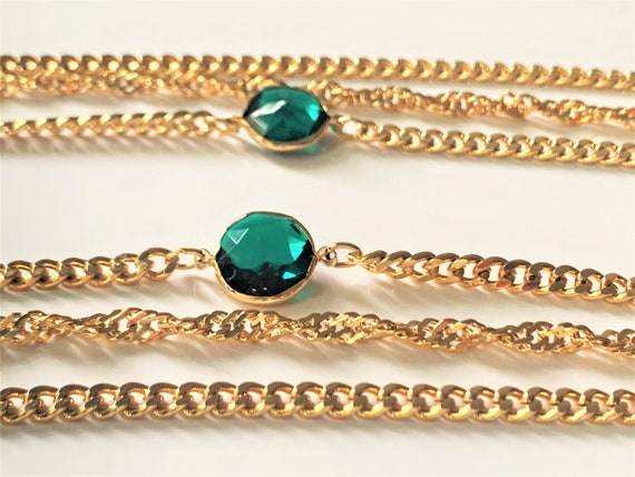 Faceted Emerald Open Back Bezels on Gold Tone 3 Row L… - Gem