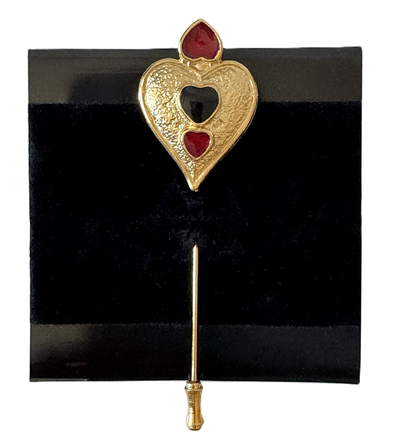 1980’s Textured Gold Tone Domed Heart Stick Pin With Transparent Red ...