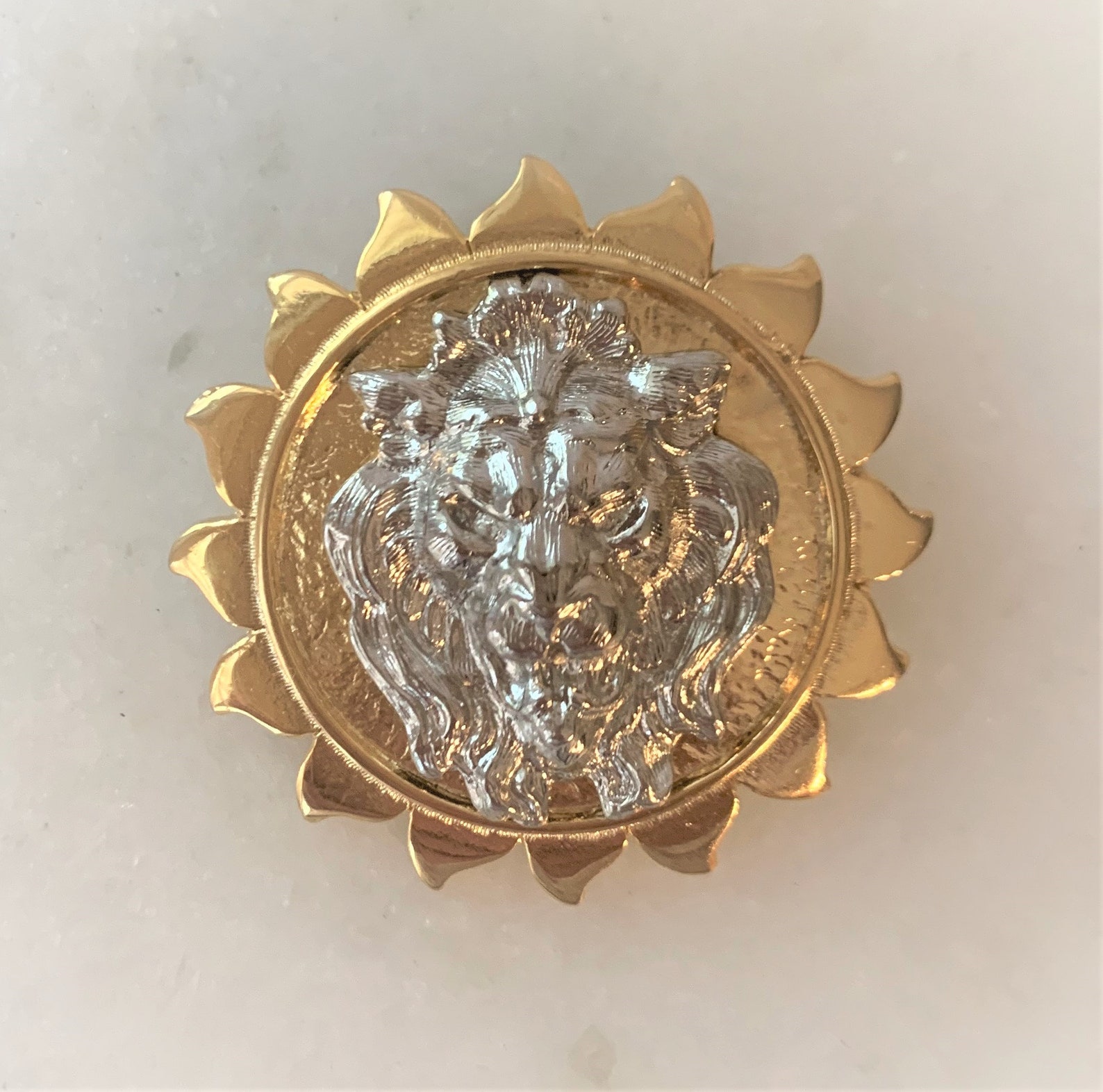 Engraved Lion Head Set in Polished Gold Tone With Silver Tone | Etsy