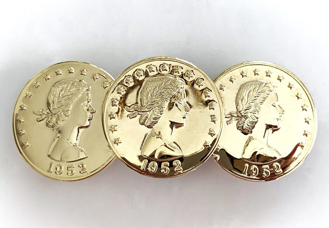 Large Faux Gold Coins Automatic Curved Barrette Embossed With Woman's ...