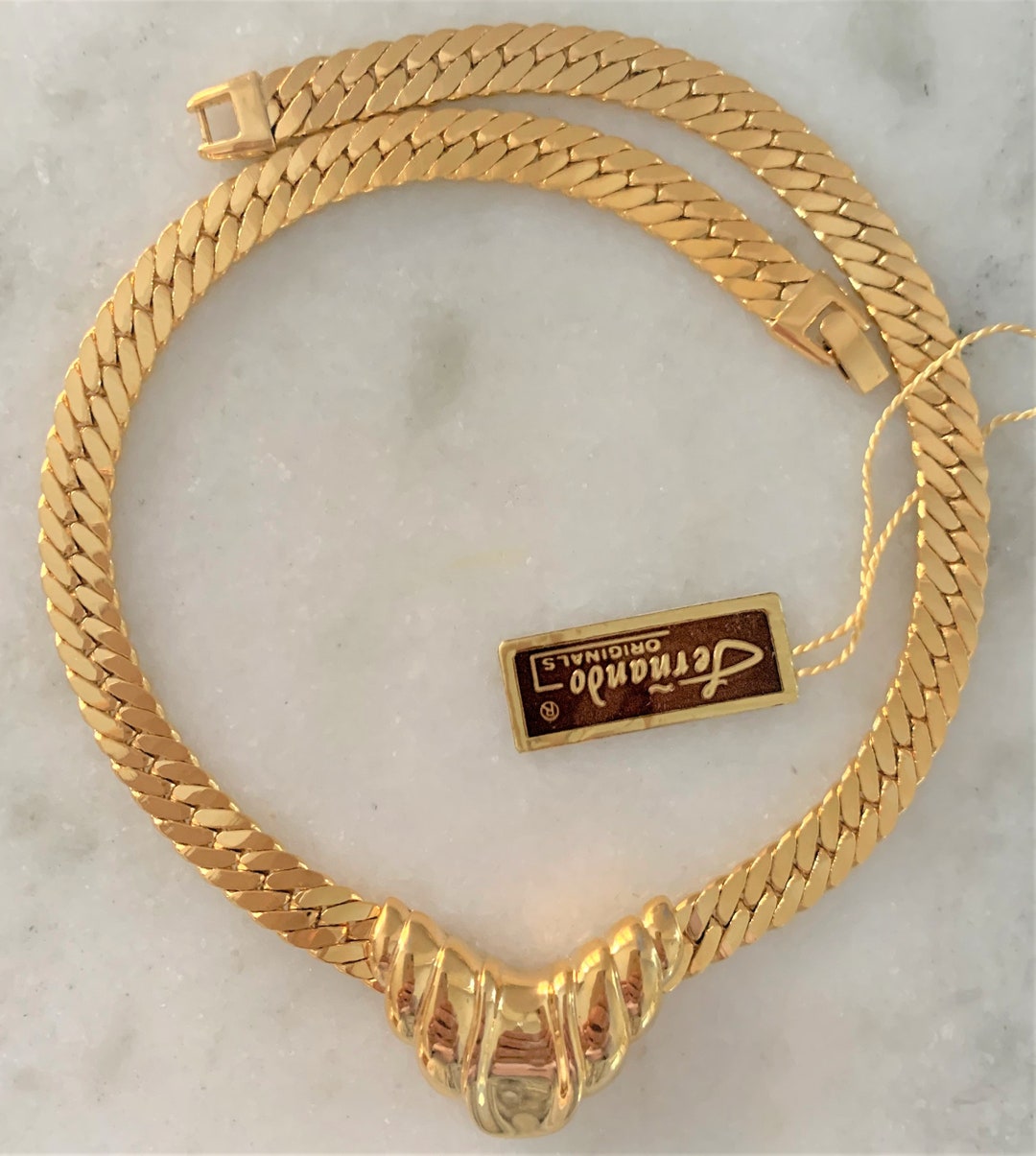 Fernando Original Polished Gold Tone Front Ribbed V Necklace With ...