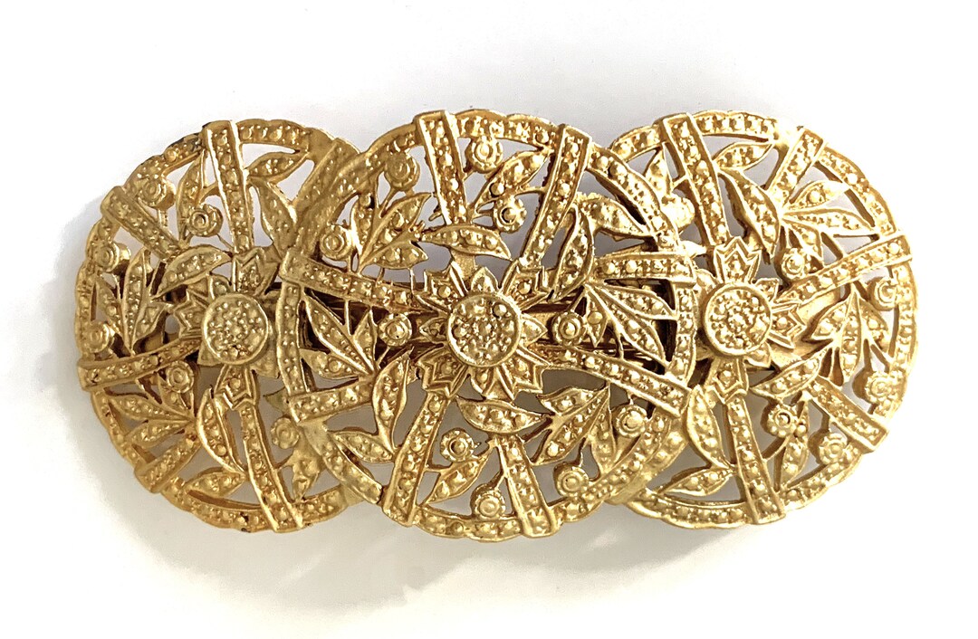 Etched Leaves & Bead Embossed Open Work Medallions Satin Gold Automatic ...