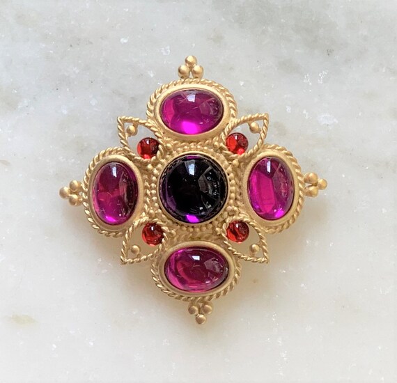 Roped Brushed Gold Tone Brooch Hand Set with Amethyst & | Etsy