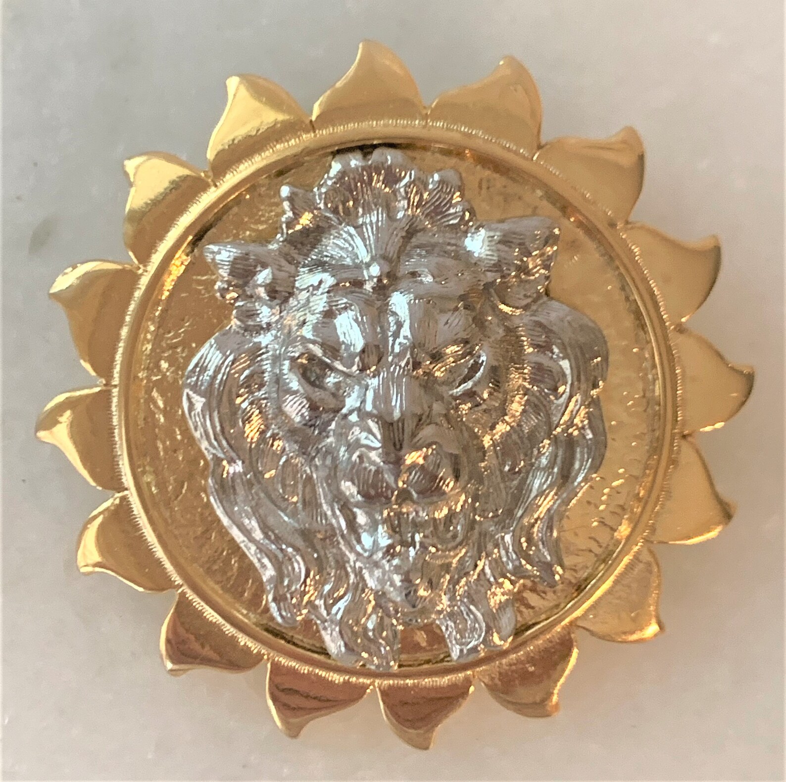 Engraved Lion Head Set in Polished Gold Tone With Silver Tone | Etsy