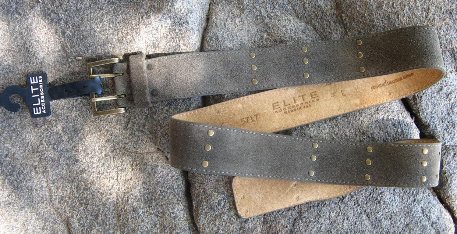 Lamb Suede Belt: Antique Brass Buckle & Studded Strap - Made in USA - Etsy