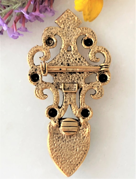 Antique Gold Tone Open Work Bead Embossed Brooch Hand… - Gem