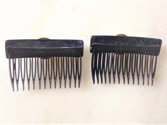 Marbled Italian Acetate Pair Curved Hair Combs with E… - Gem