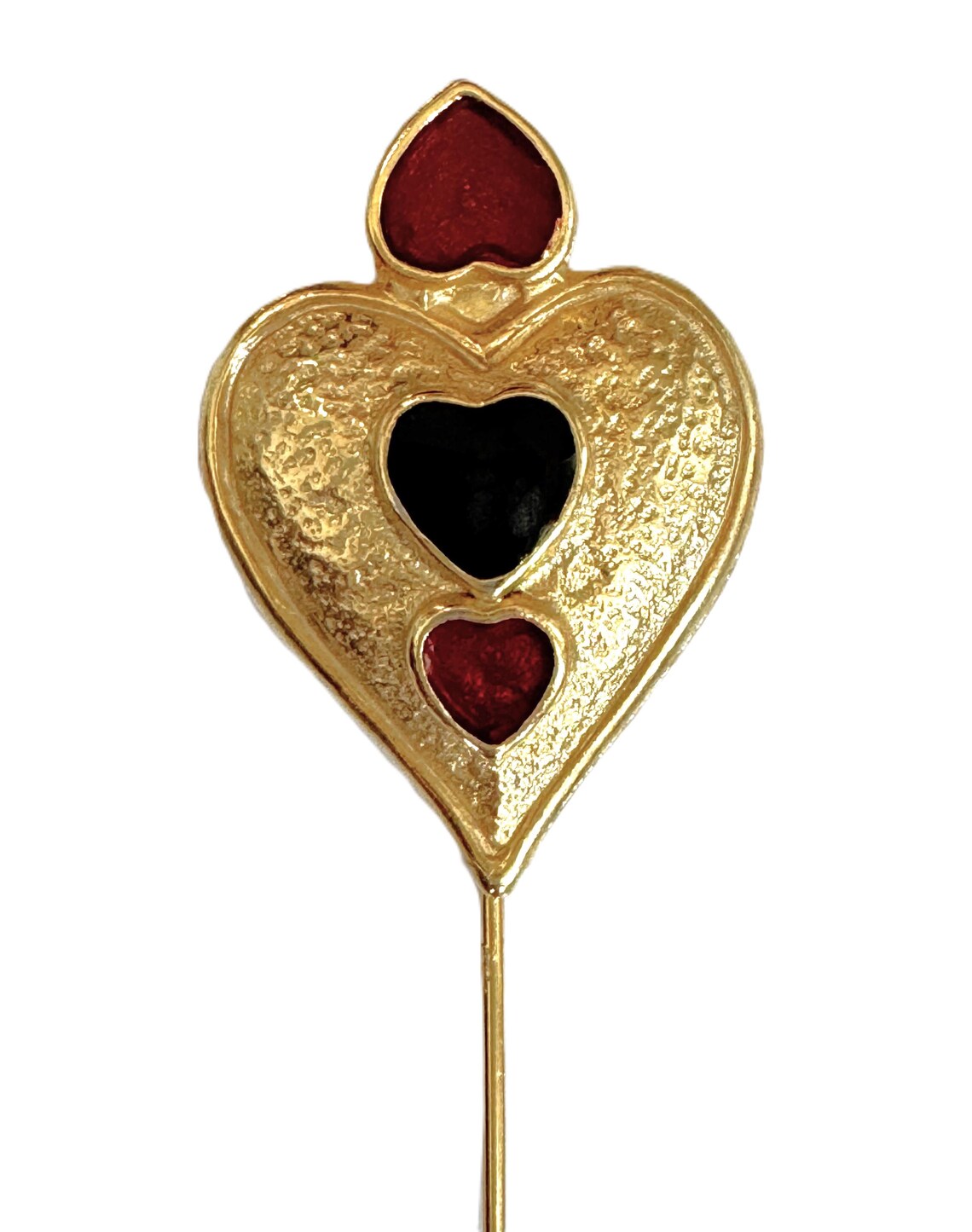 1980’s Textured Gold Tone Domed Heart Stick Pin With Transparent Red ...