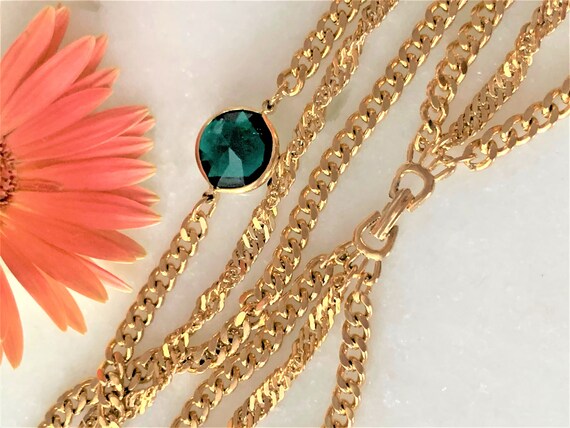 Faceted Emerald Open Back Bezels on Gold Tone 3 Row L… - Gem