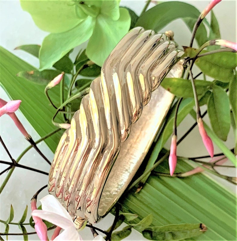 Ribbed Hinged Polished Gold Tone Bangle Bracelet With Fold | Etsy