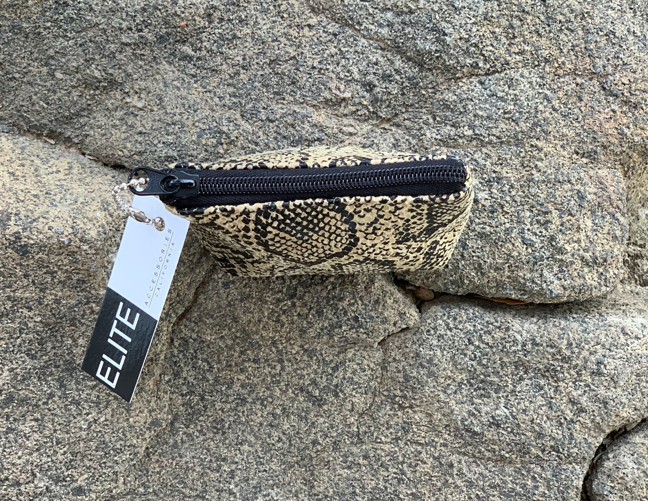 Natural/Black Glossy Python Printed Leather Small Pouch Made | Etsy