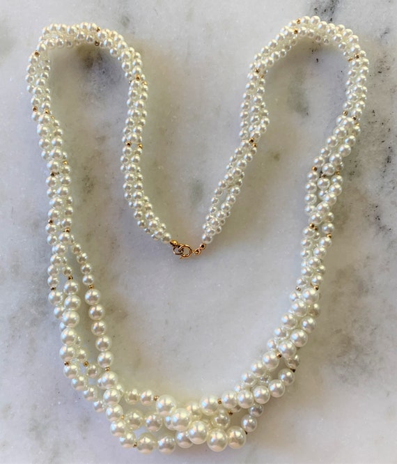 24" Multi Strand Graduated Pearl Necklace with Gold T… - Gem