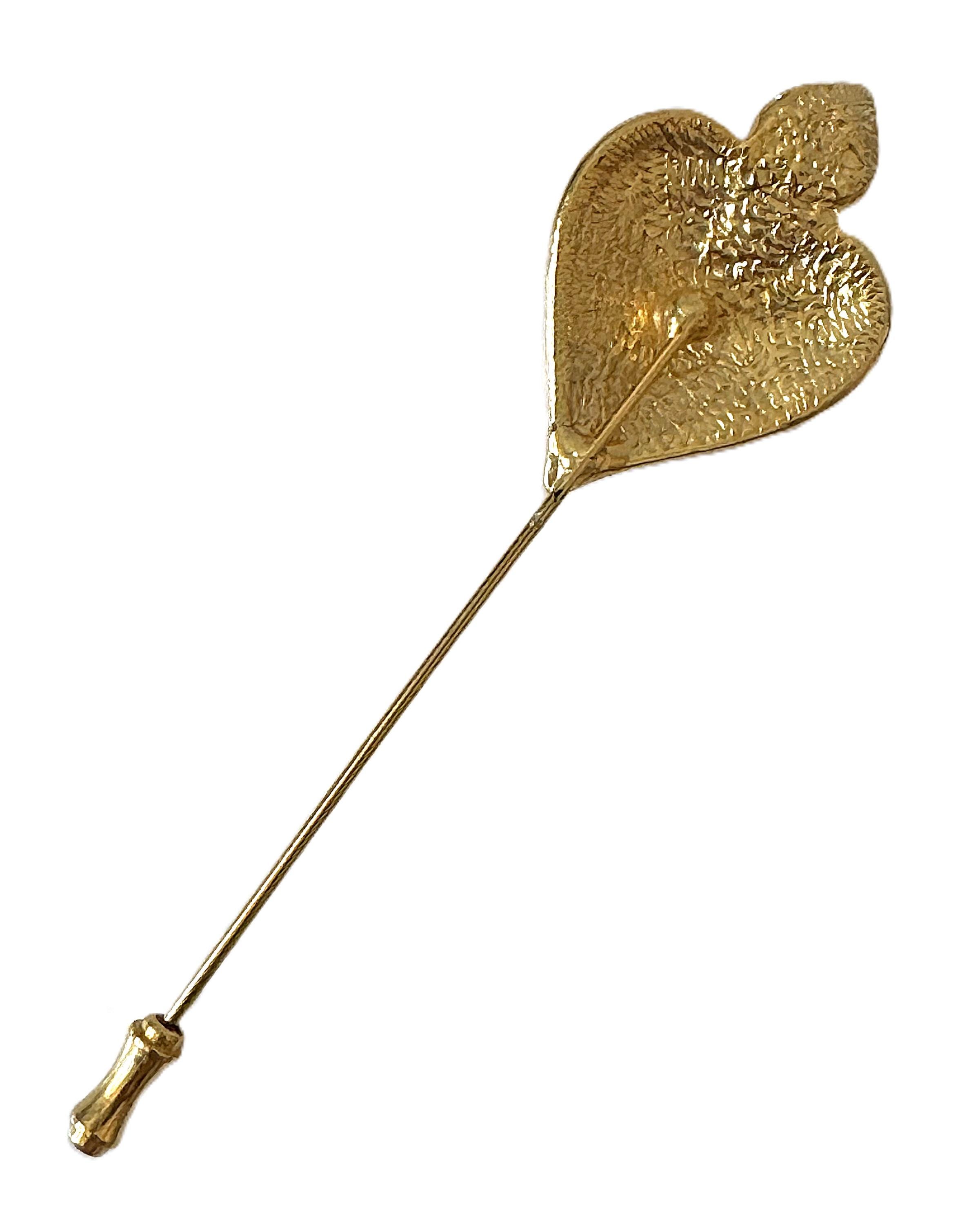1980’s Textured Gold Tone Domed Heart Stick Pin With Transparent Red ...