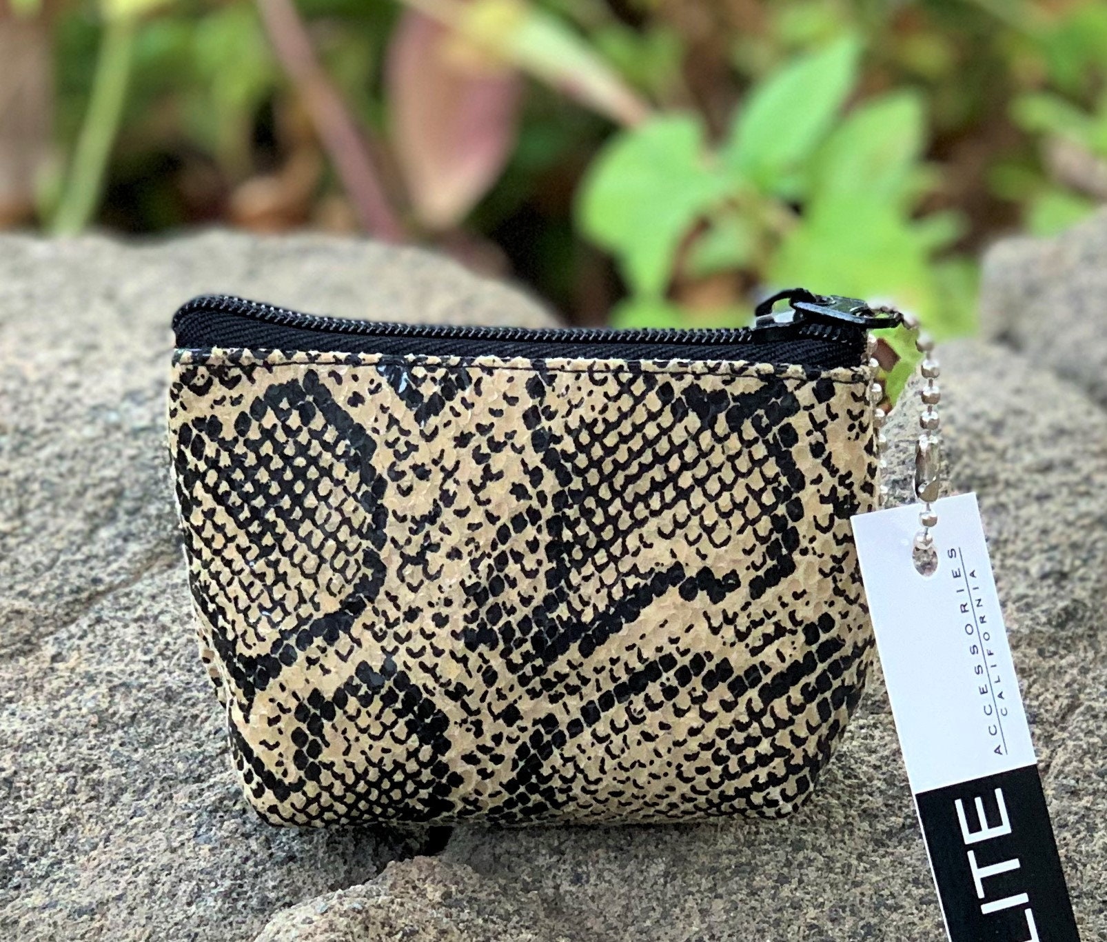 Natural/Black Glossy Python Printed Leather Small Pouch Made | Etsy