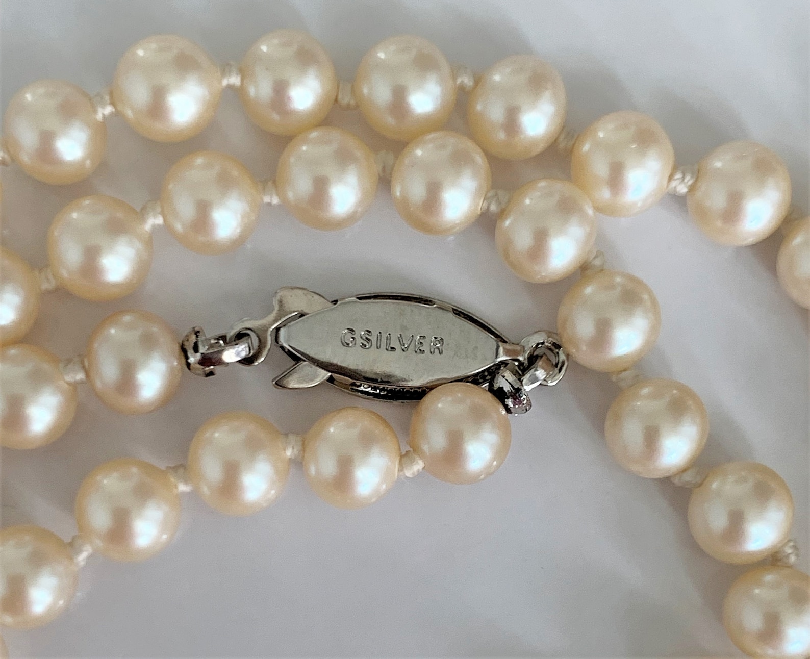 Vintage G Silver Classic Hand Knotted 31" Glass Simulated 6MM Pearl ...