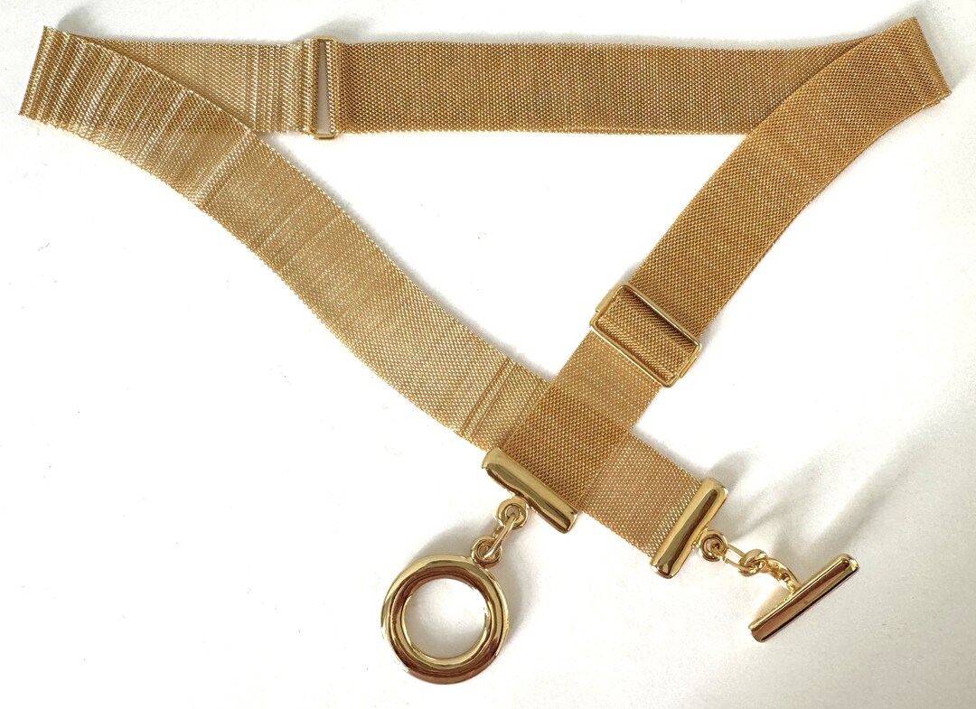 Gold Mesh Metal Toggle Buckle Belt With Adjustable Slider Back - Fits ...