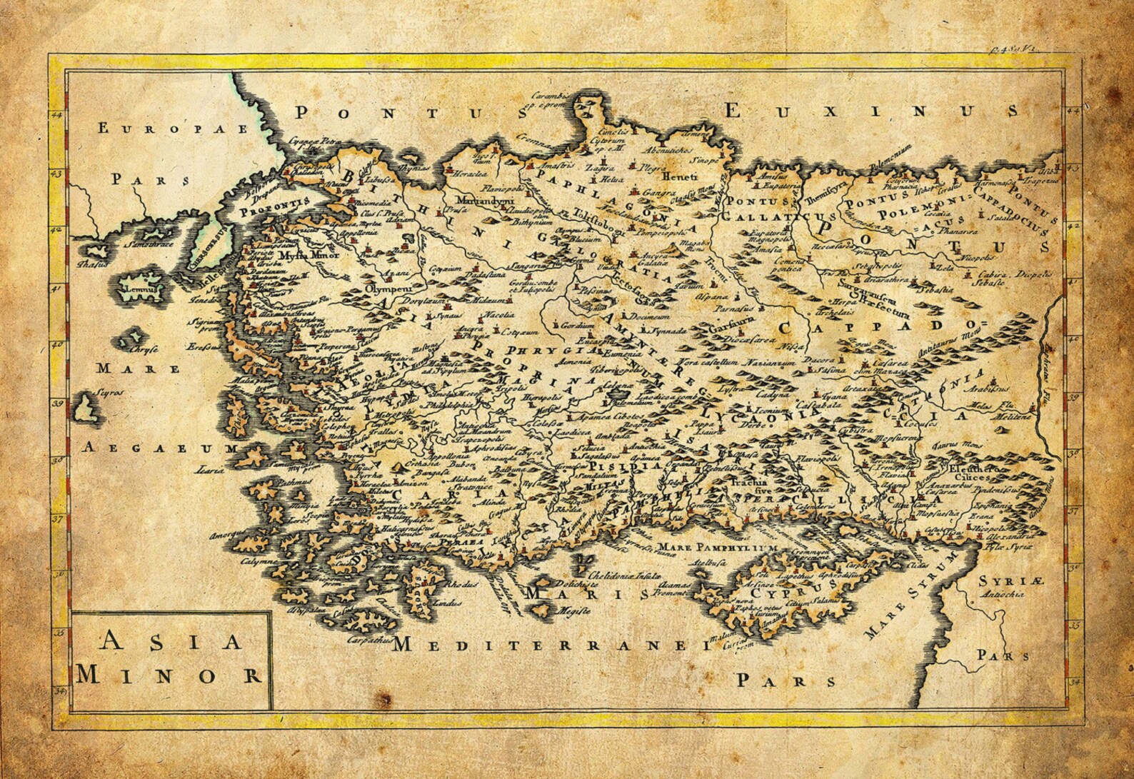 Antiguo mapa de Asia menor sobre el lienzo enmarcado arte | Etsy